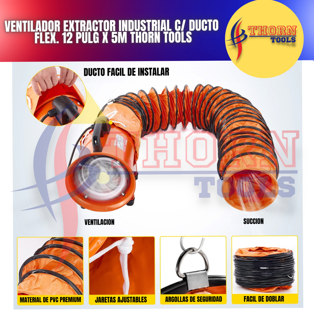 Ventilador Extractor Industrial C/ Ducto Flex. 12 pulg x 5M ...